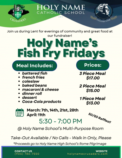 Fish Fry Dinners at Holy Name – Holy Name Catholic School