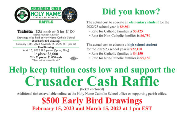 Crusaders Cash Raffle Tickets Available Online – Holy Name Catholic School