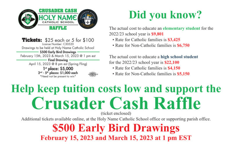 Crusaders Cash Raffle Tickets Available Online – Holy Name Catholic School